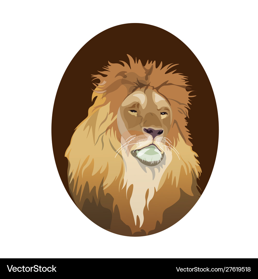 Lion head portrait in oval frame realistic Vector Image