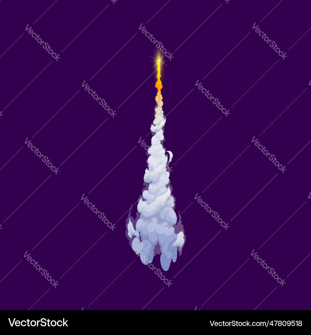 Rocket smoke trail jet fire cartoon spaceship Vector Image