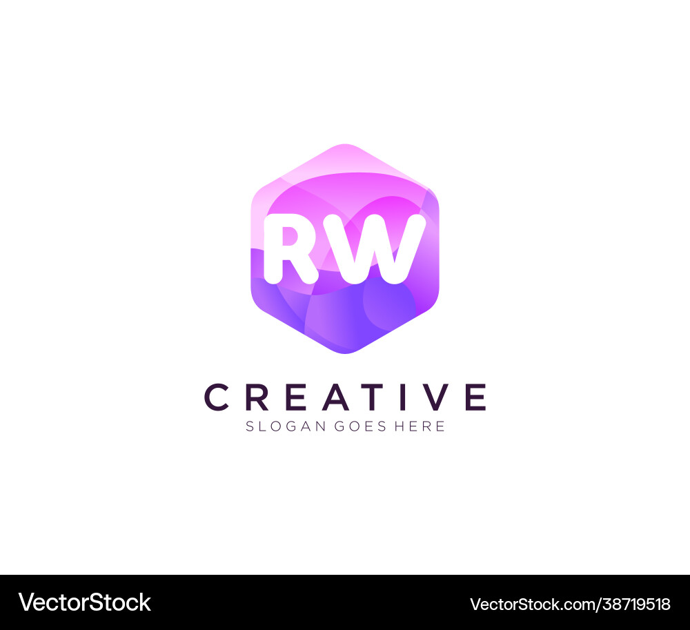 Rw initial logo with colorful hexagon modern Vector Image