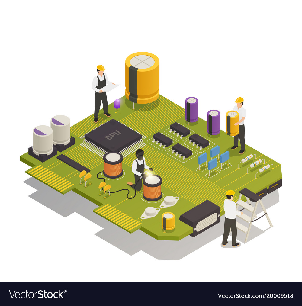 Semiconductor electronic components isometric Vector Image