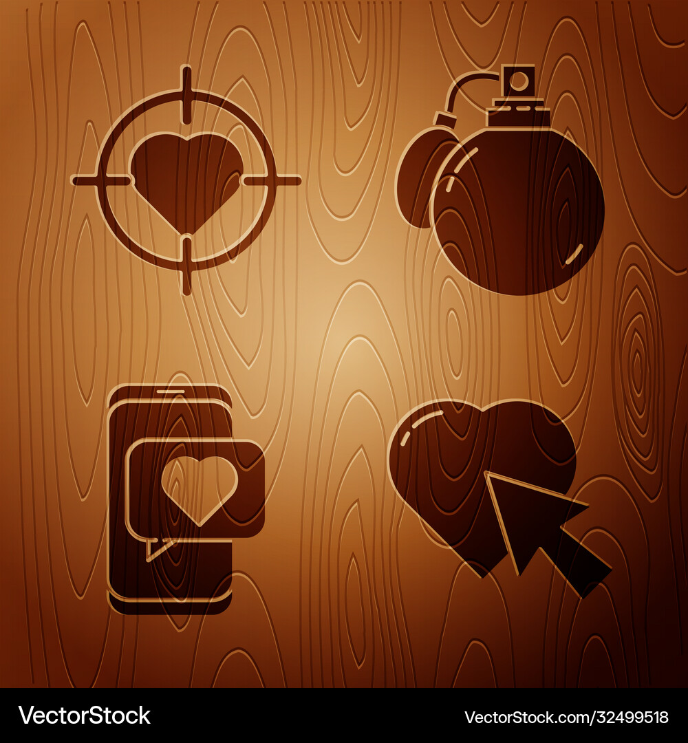 Set heart and cursor click heart in center Vector Image