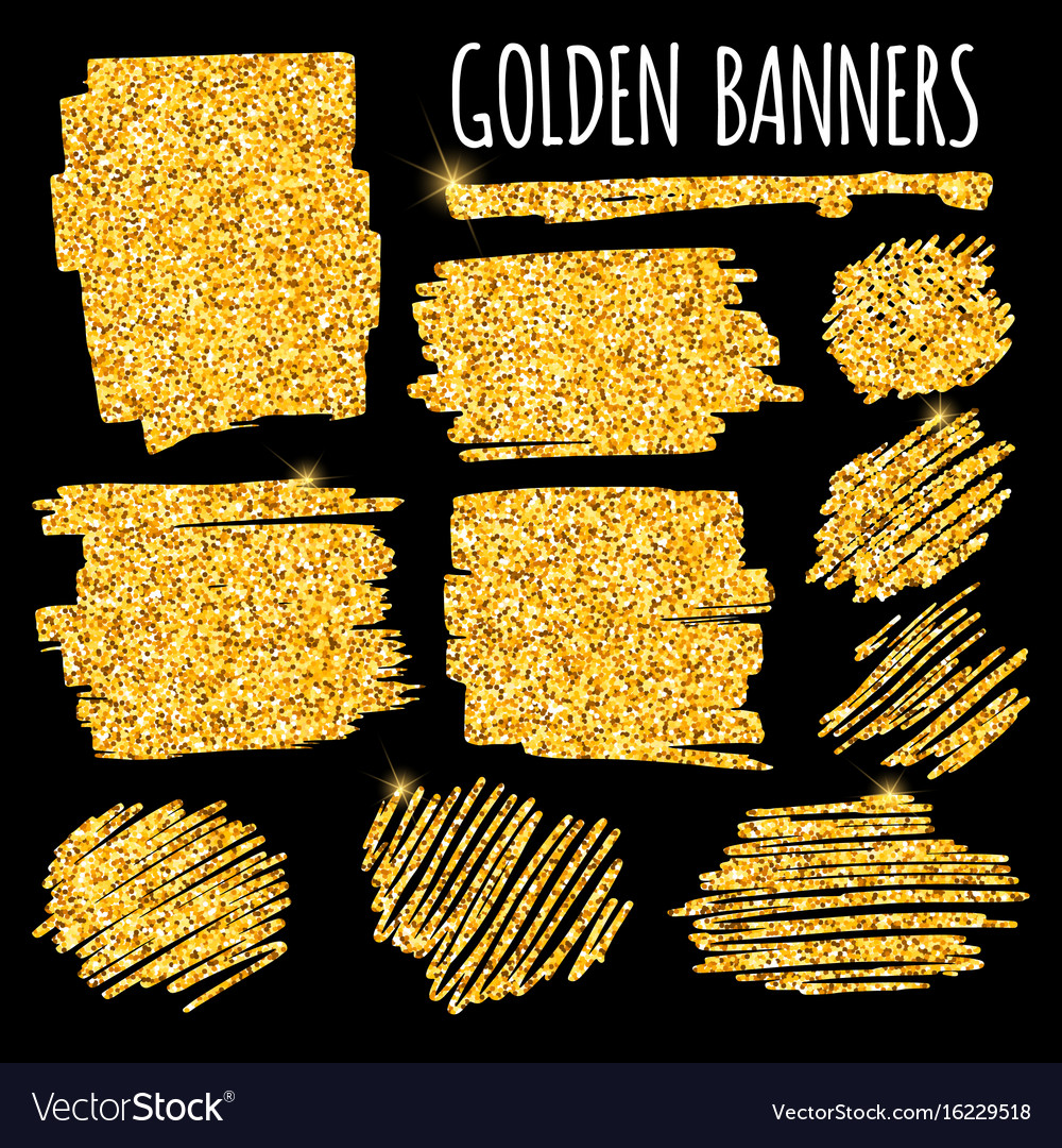 Set of glitter golden banners and brushes Vector Image