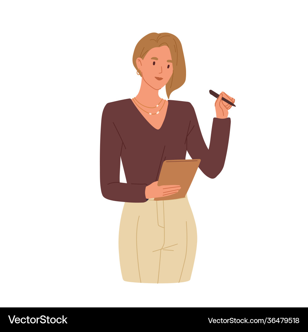 Young smiling woman taking notes secretary Vector Image