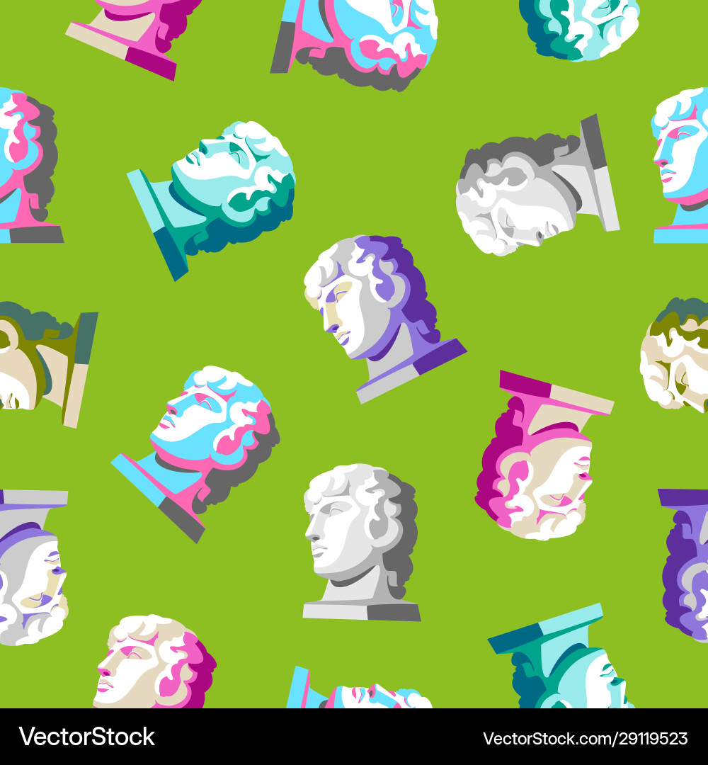 Antique greek head - green seamless pattern Vector Image