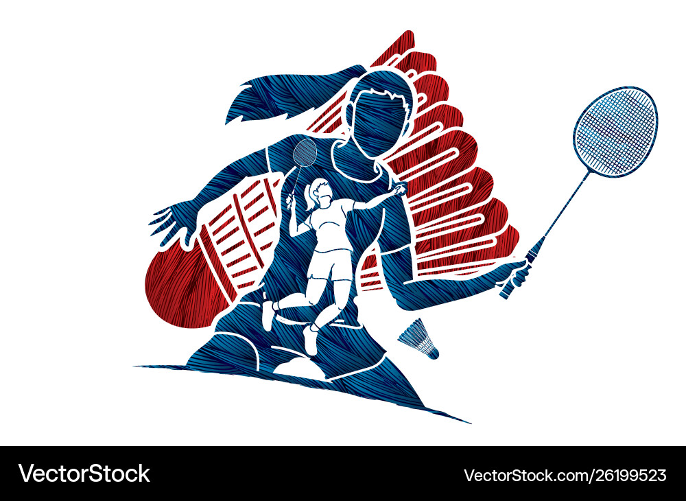 Badminton player action cartoon graphic Royalty Free Vector