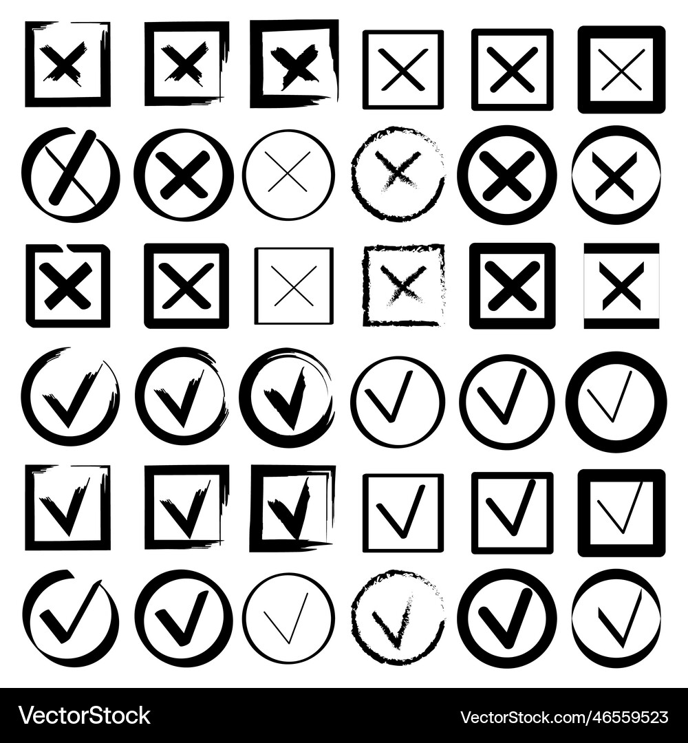 Black cross icon check mark icon checklist mark Vector Image