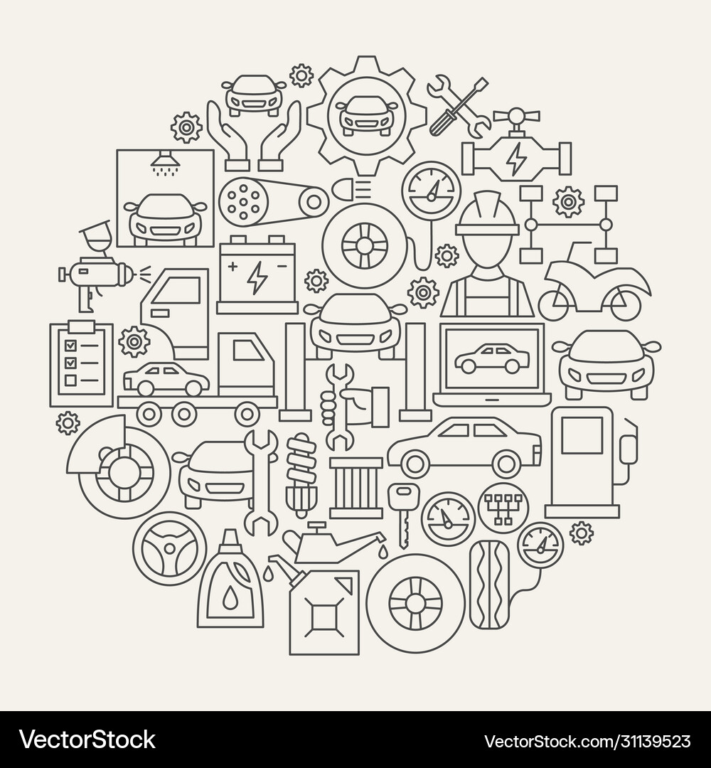 Car service line icons circle Royalty Free Vector Image