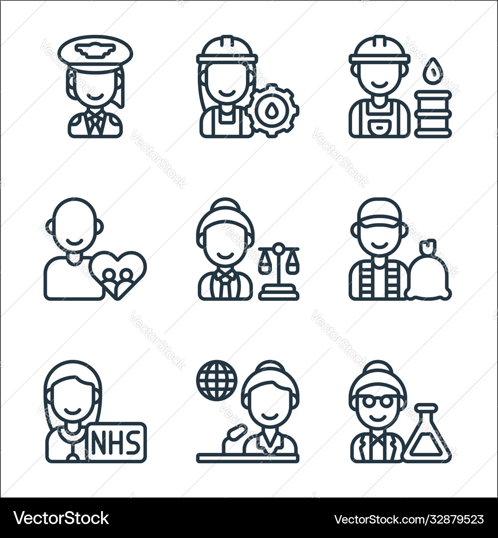 Key workers line icons linear set quality line Vector Image