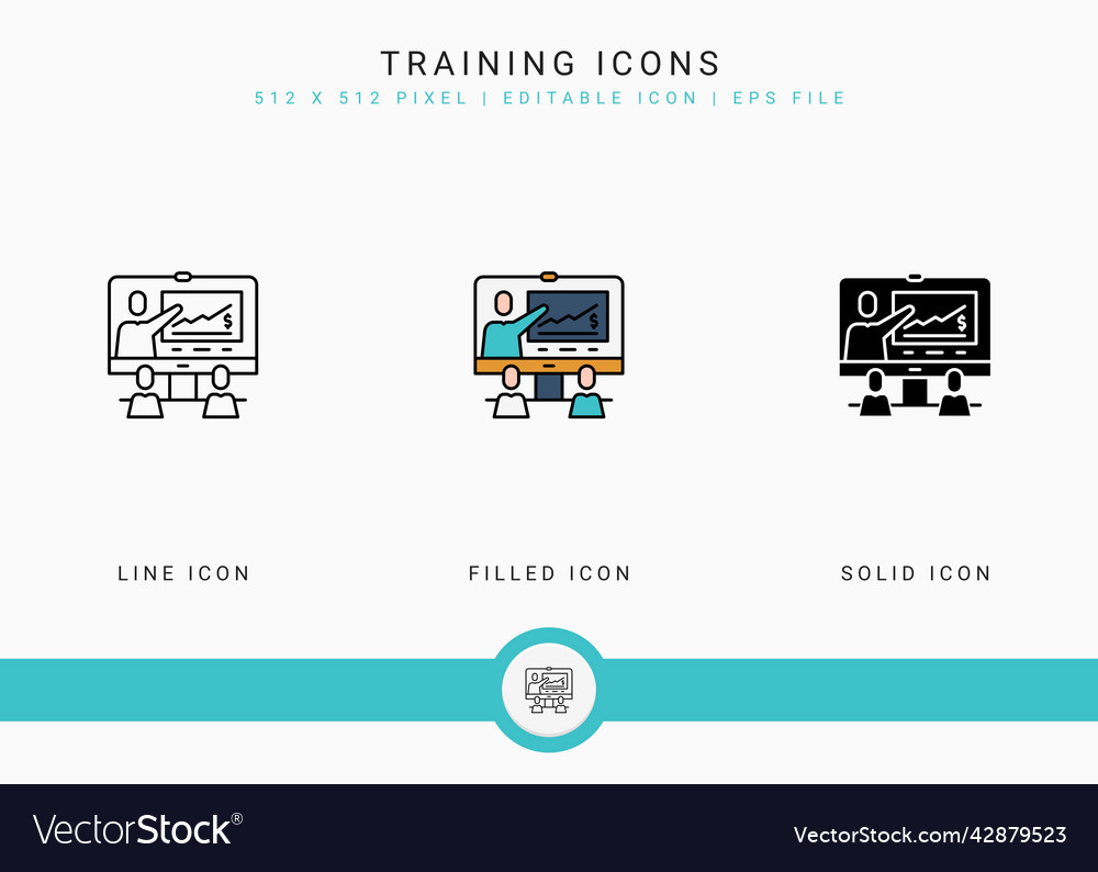 Training icons set with solid icon line style Vector Image