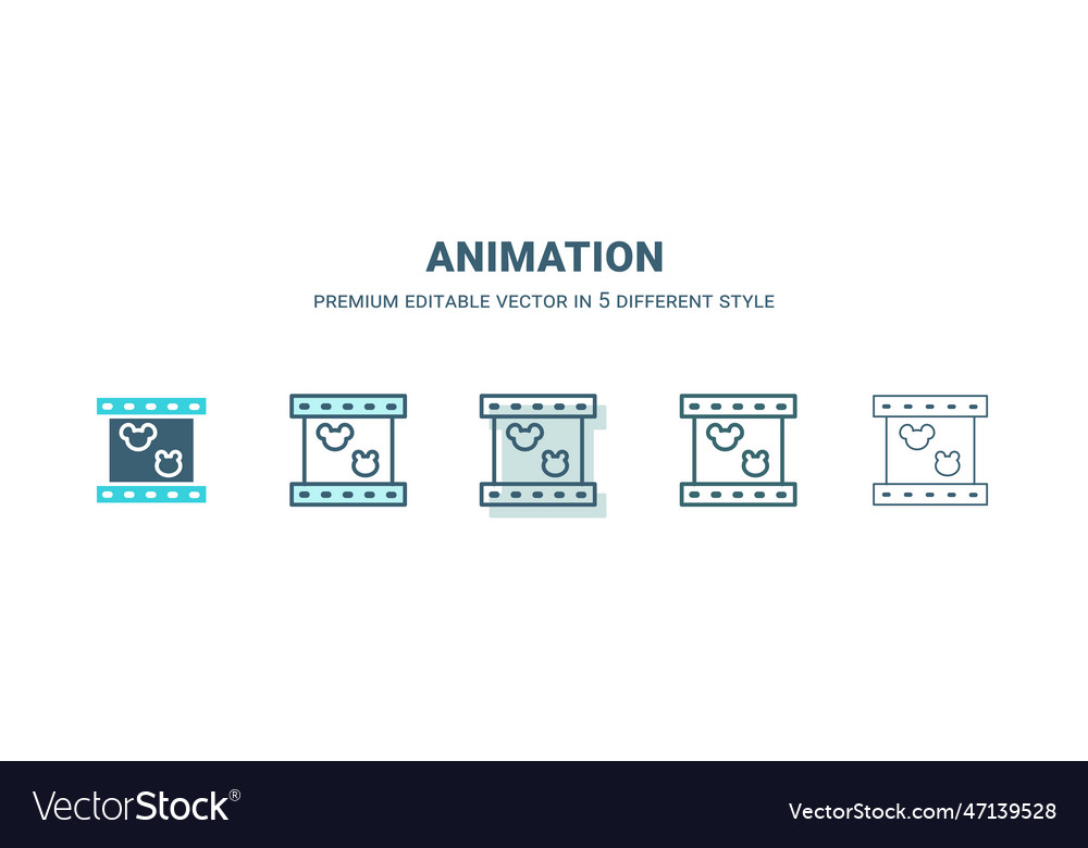 Animation icon in 5 different style outline Vector Image