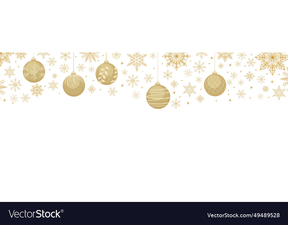 Christmas art border with gold snowflakes balls Vector Image