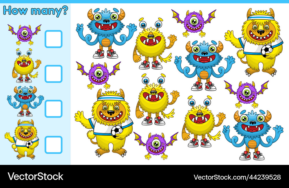 Counting game how many cartoon monsters-3 Vector Image
