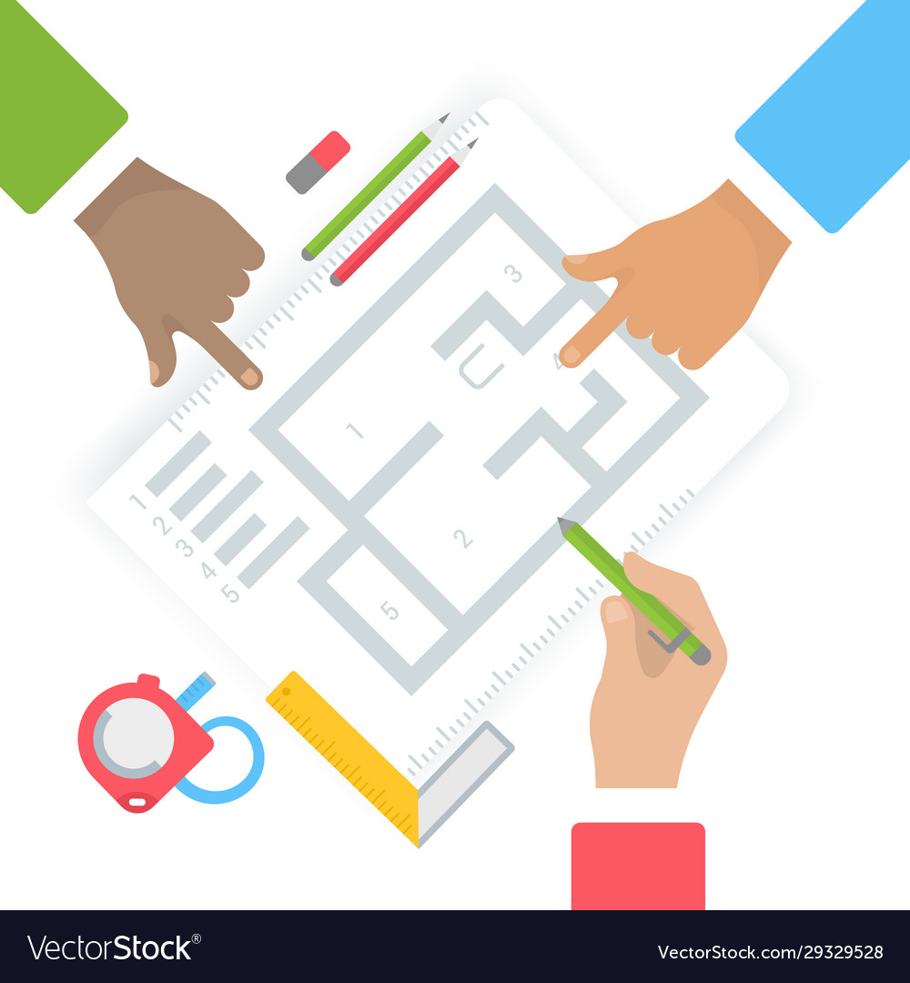 Flat building project development Royalty Free Vector Image