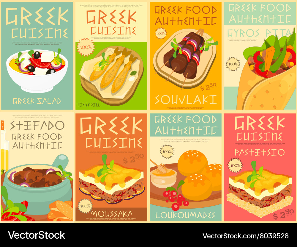 Greek food posters Royalty Free Vector Image - VectorStock
