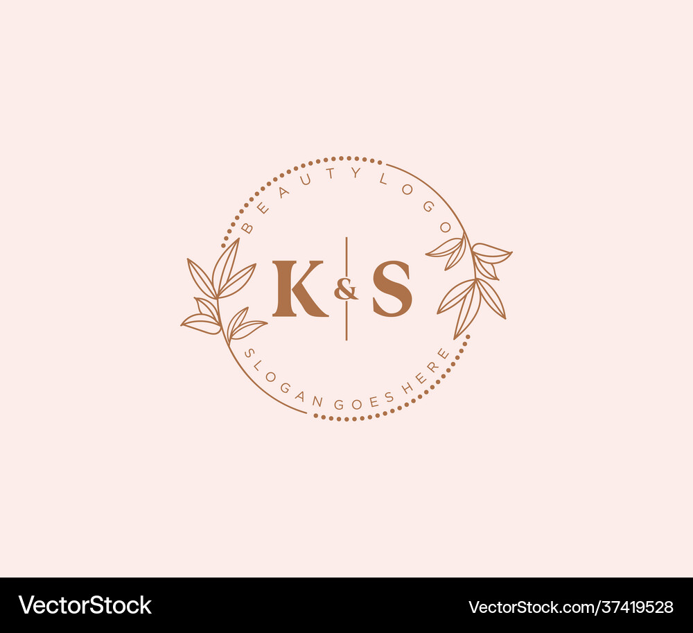 Initial ks letters beautiful floral feminine Vector Image