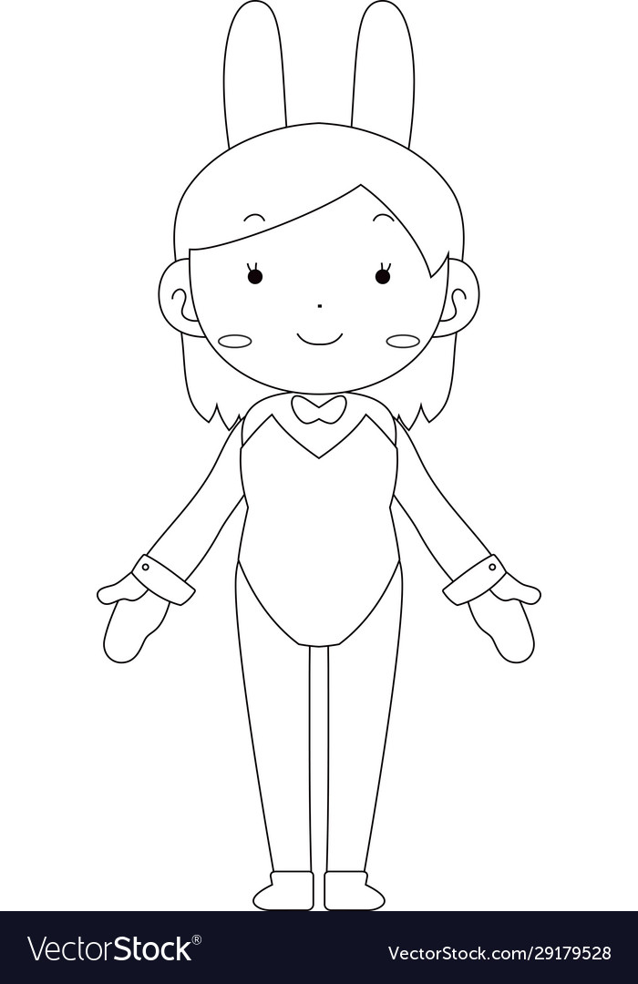Outline cute pose bunny girl Royalty Free Vector Image