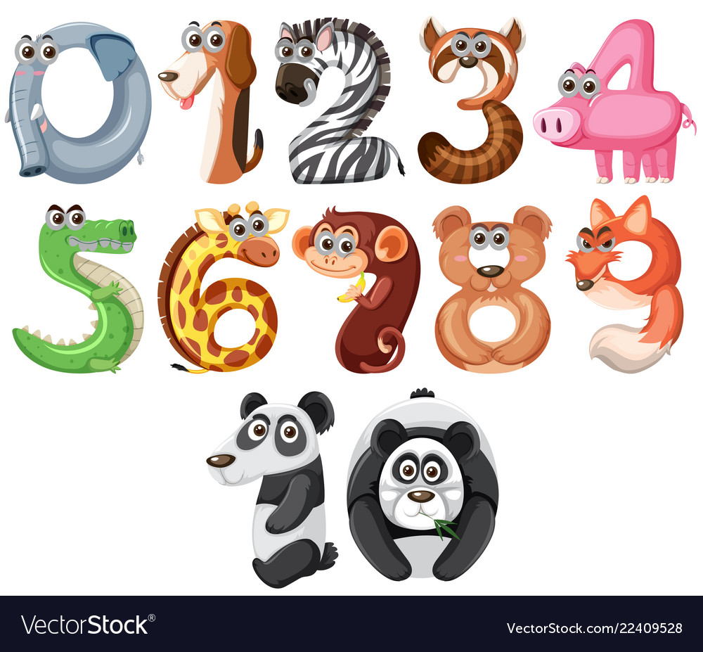 Set cute animals number Royalty Free Vector Image