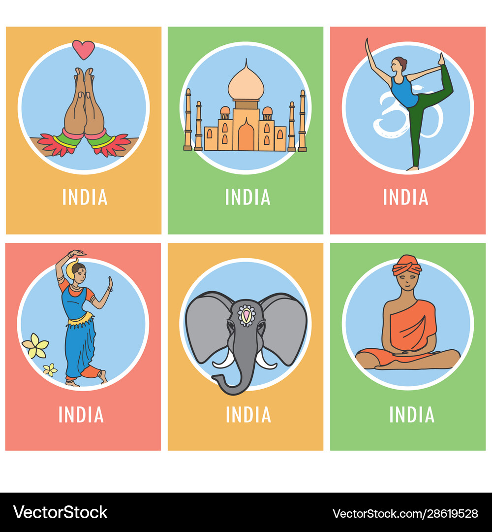 Set india cartoon card or icons Royalty Free Vector Image