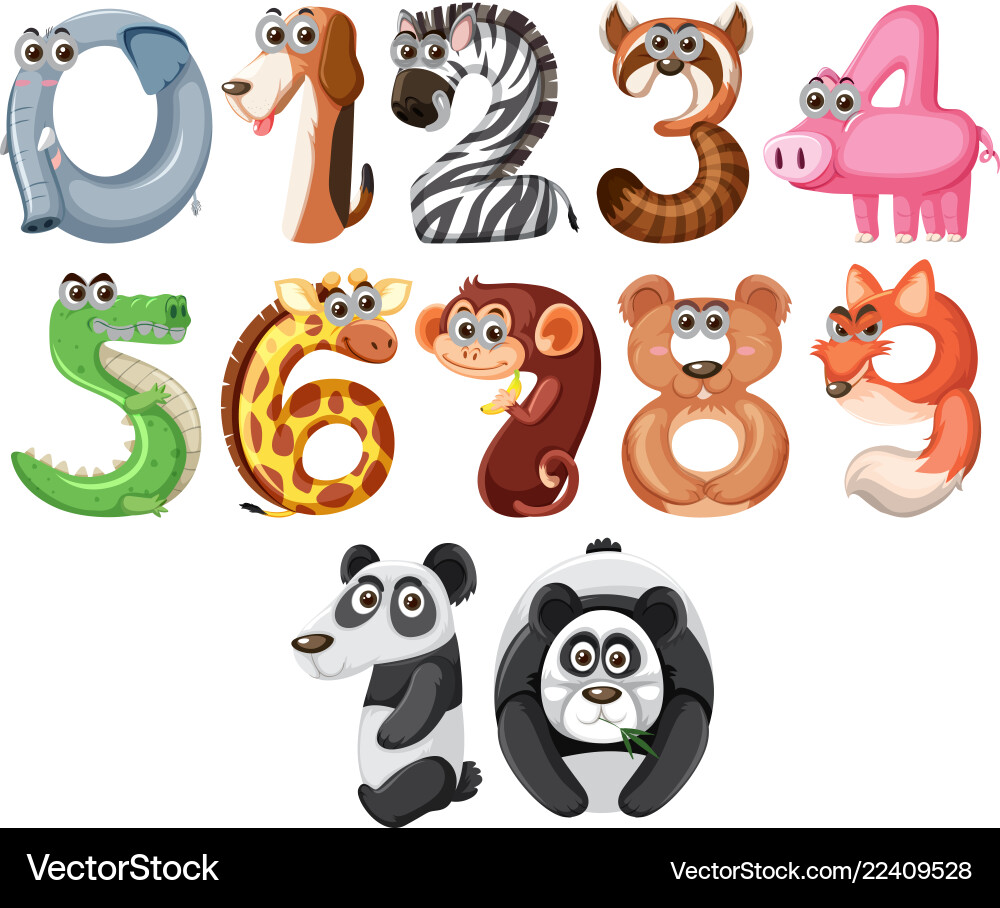 Set of cute animals number Royalty Free Vector Image