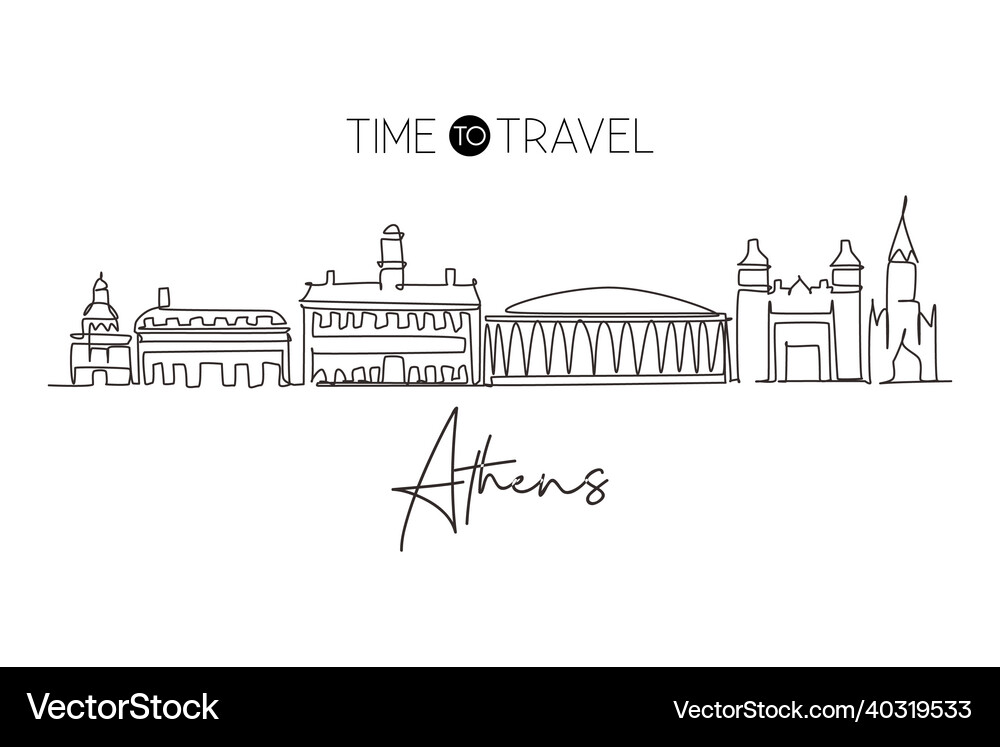 Continuous one line drawing athens city skyline Vector Image