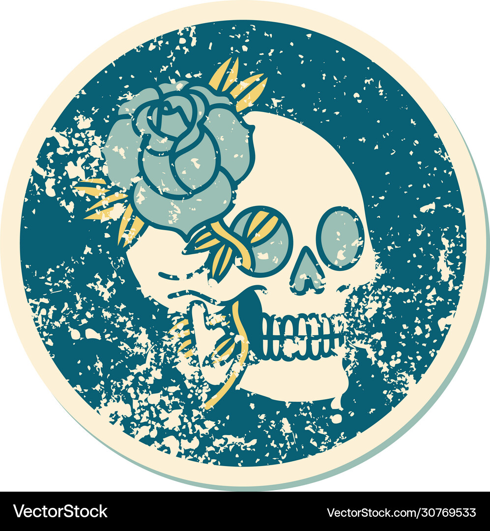 Distressed sticker tattoo style icon a skull Vector Image