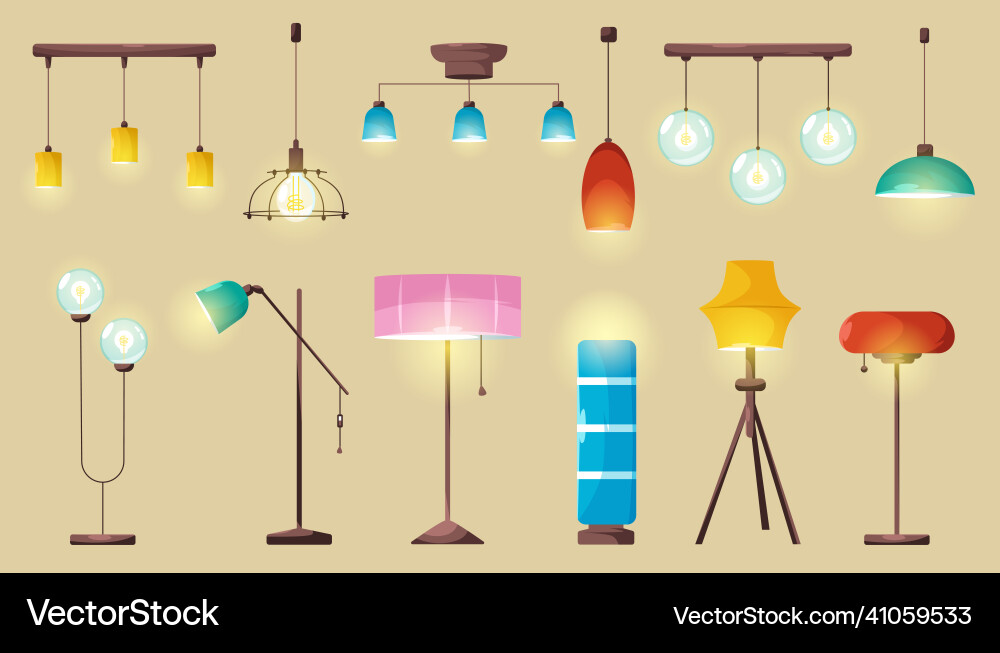 Lamps ceiling and floor glowing electric bulbs Vector Image