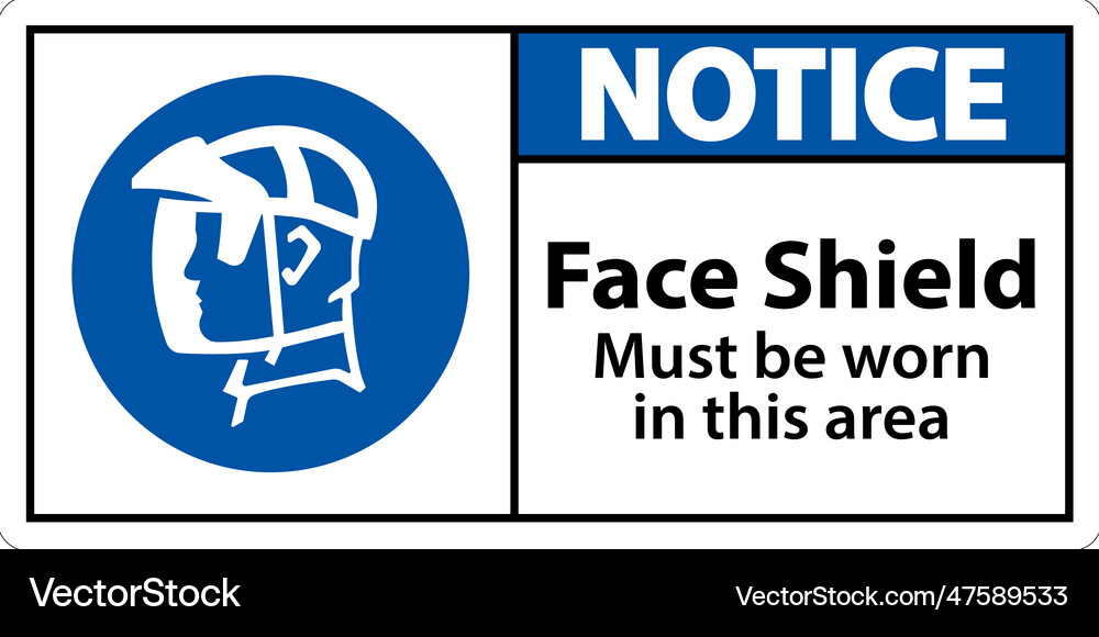 Notice face shield must be worn sign on white Vector Image