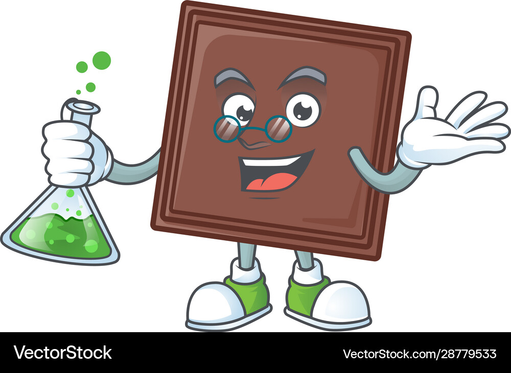 Smart professor one bite chocolate bar cartoon Vector Image