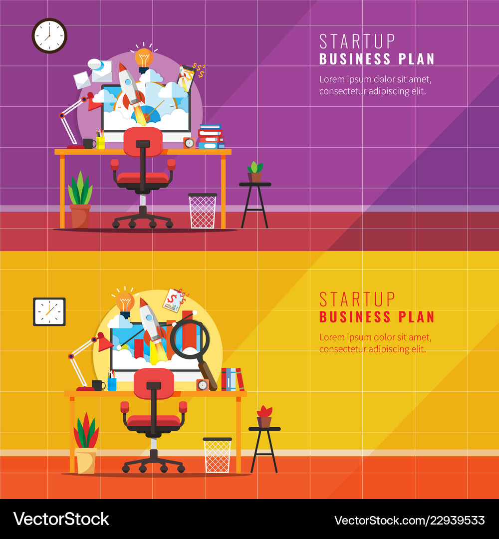 Startup workplace business concept with rocket Vector Image