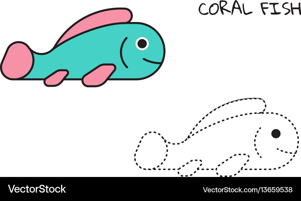 Cute little fish for coloring book Royalty Free Vector Image