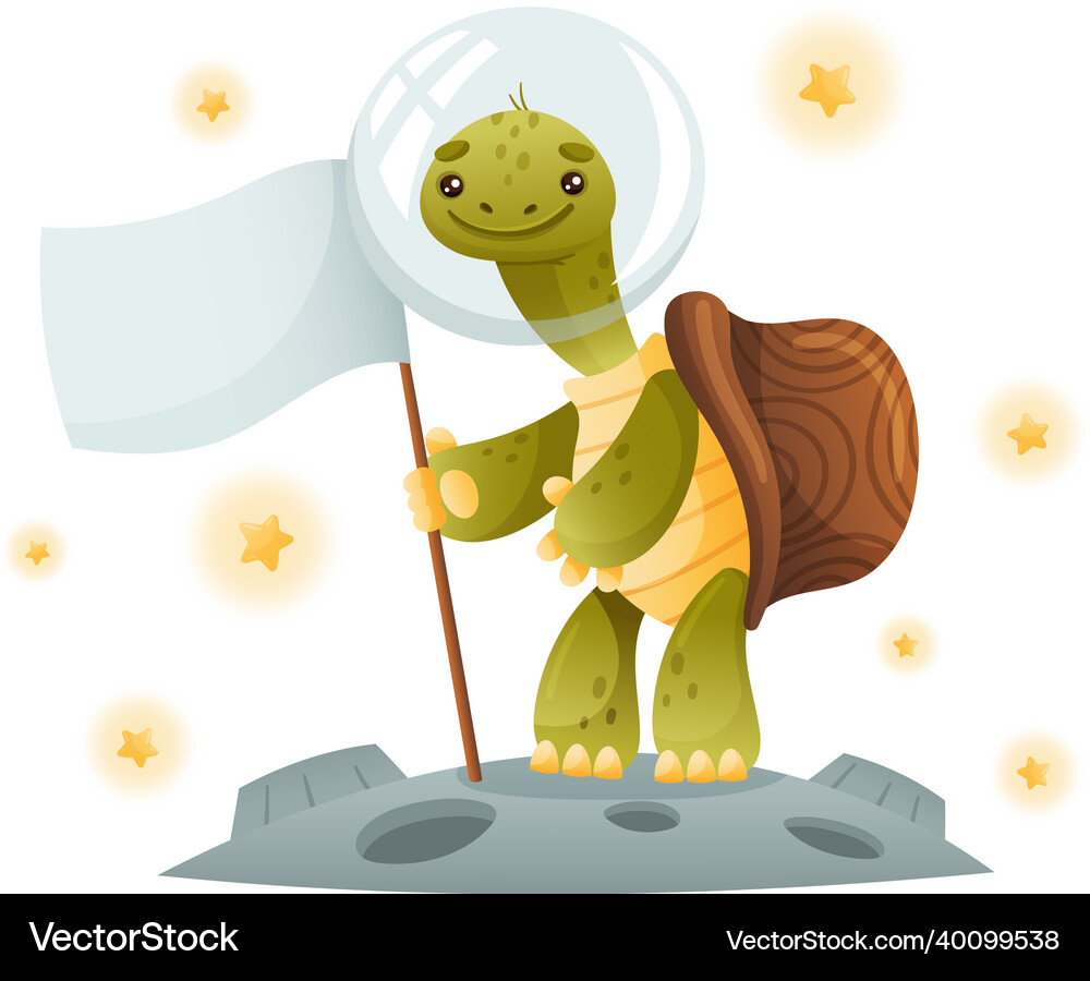 Cute turtle space tourist standing on the moon Vector Image