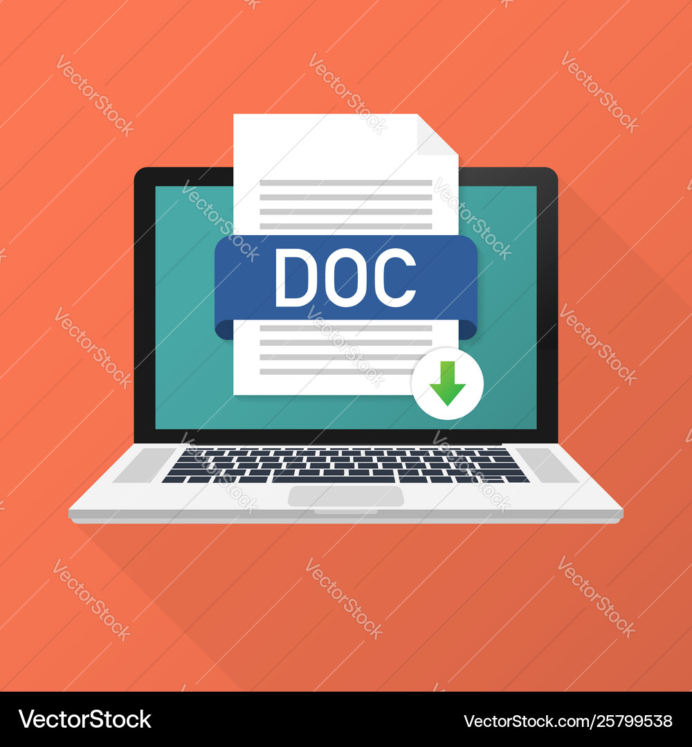 Download doc button on laptop screen downloading Vector Image