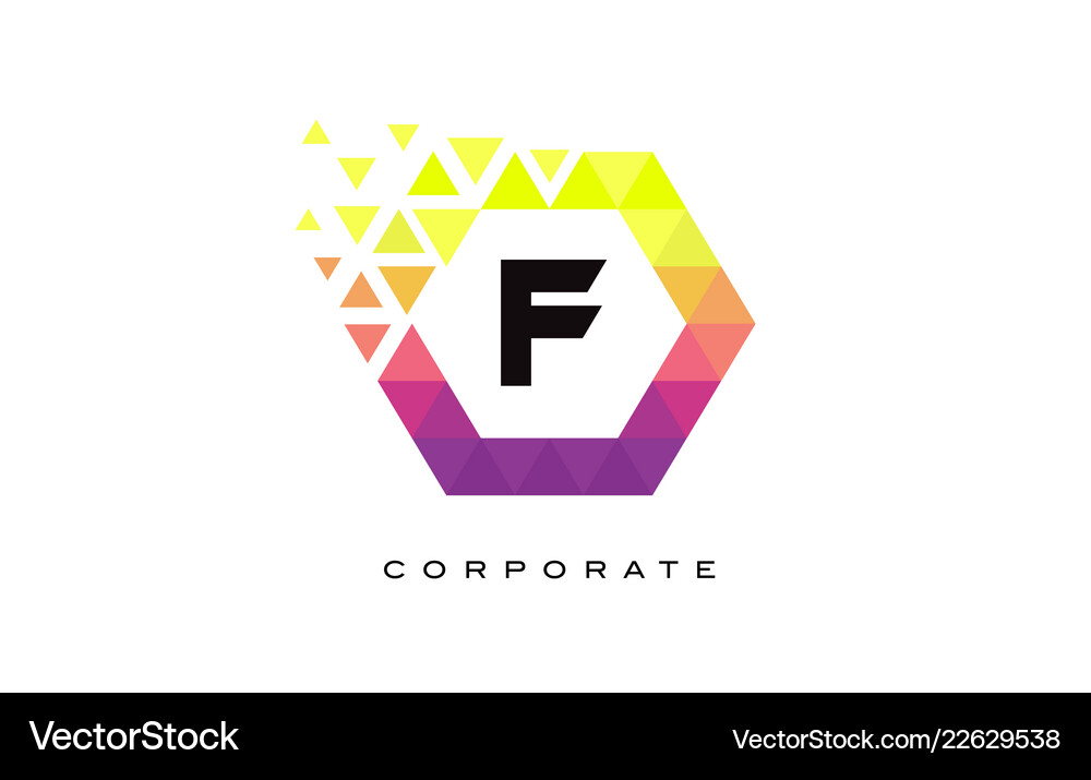 F colorful hexagon shaped letter logo design Vector Image