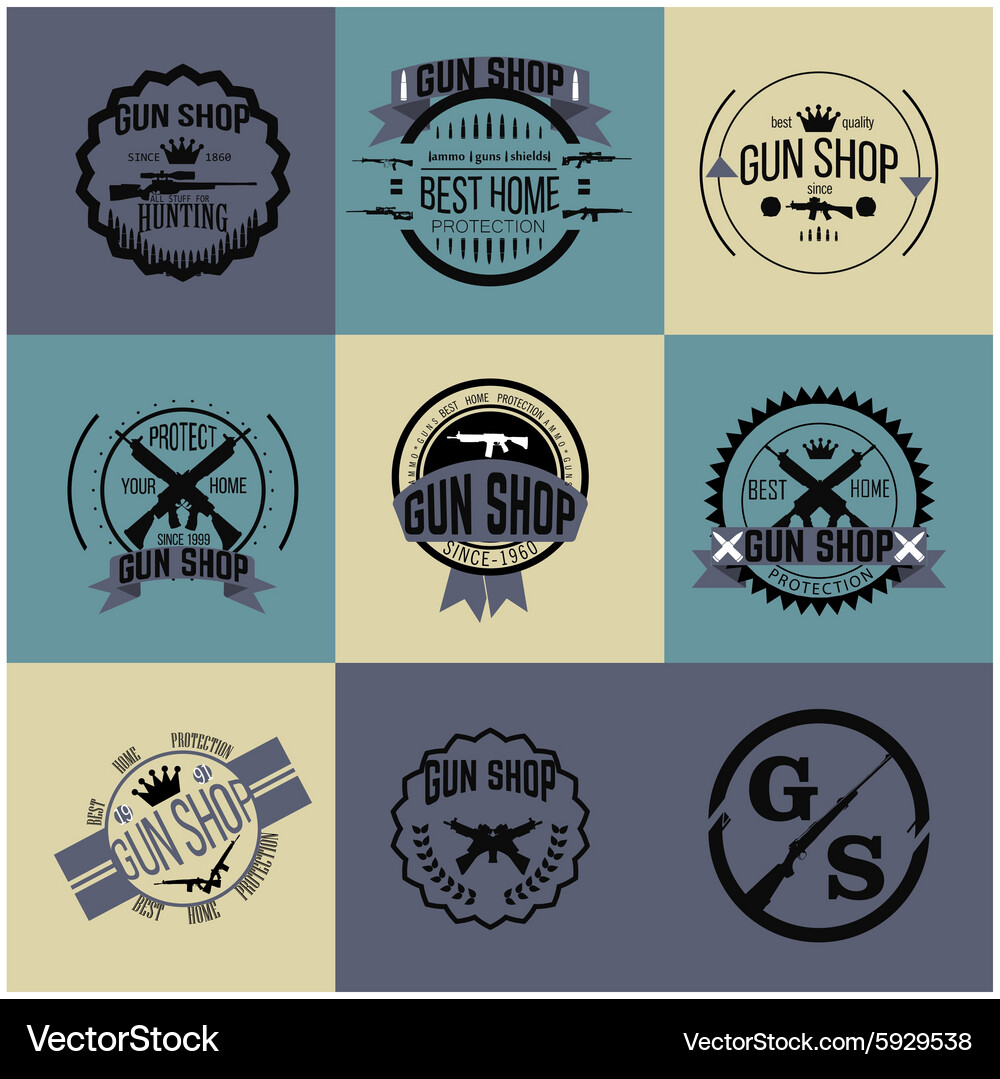 Gun shop logotypes and badges set Royalty Free Vector Image
