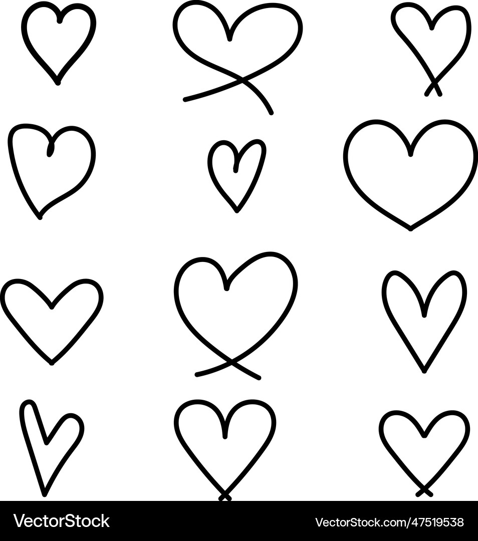 Heart lines bundle hand drawn doodle love line Vector Image