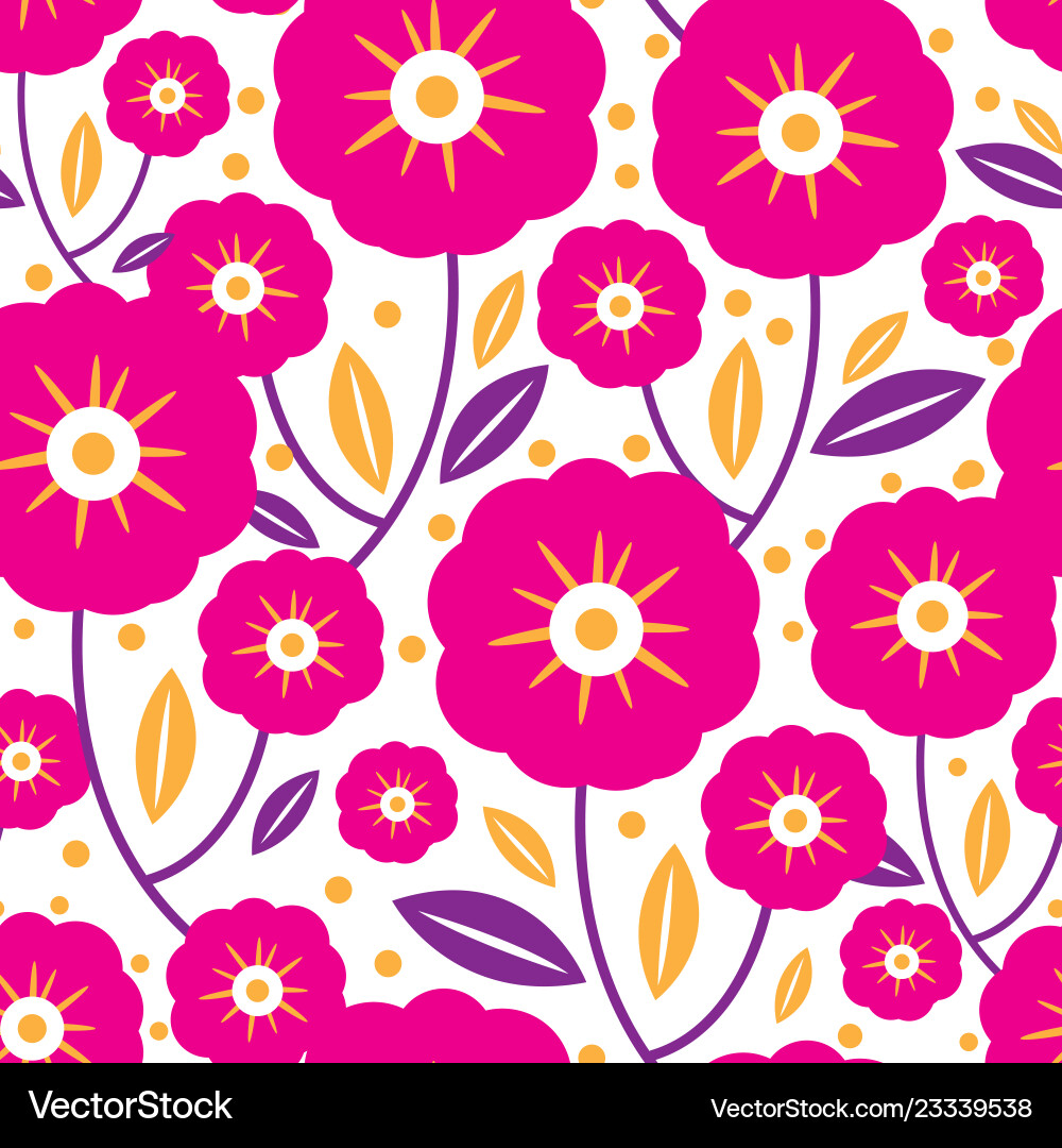 Pink folk flowers and leaves seamless pattern Vector Image