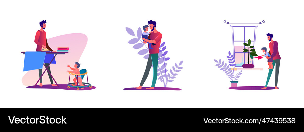 Set of young man doing various housework Vector Image