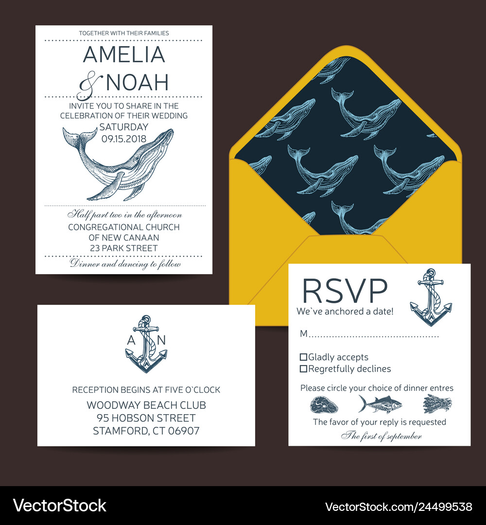 Wedding card with whale colorful Royalty Free Vector Image