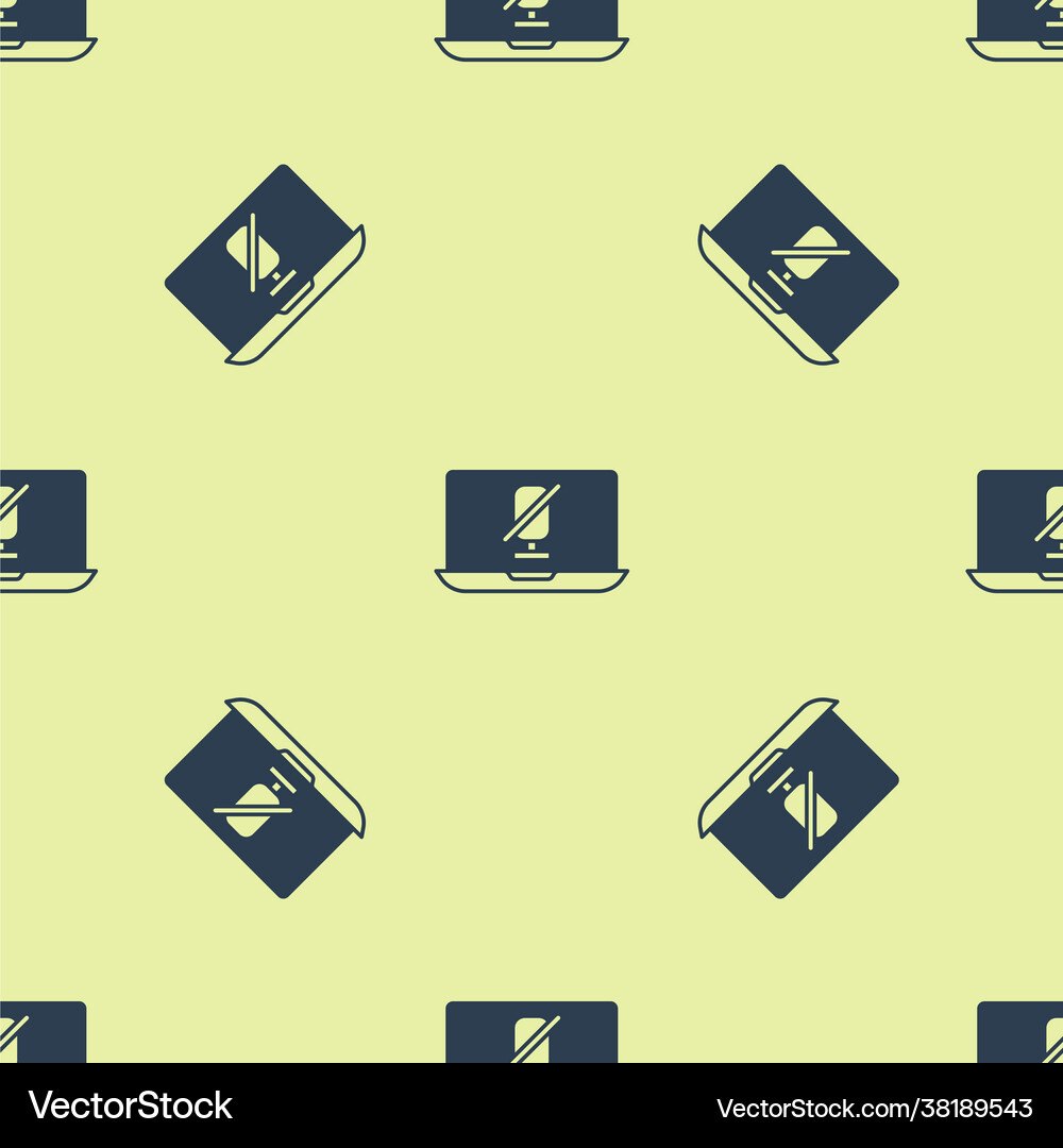 Blue mute microphone on laptop icon isolated Vector Image