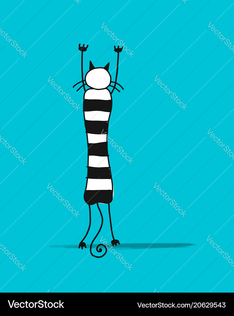 Cute striped cat sketch for your design Royalty Free Vector