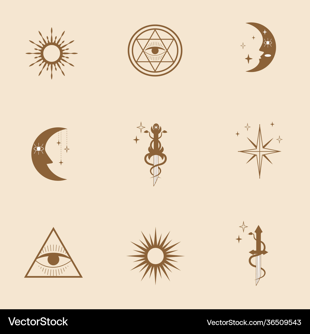 Magic icons and symbols Royalty Free Vector Image
