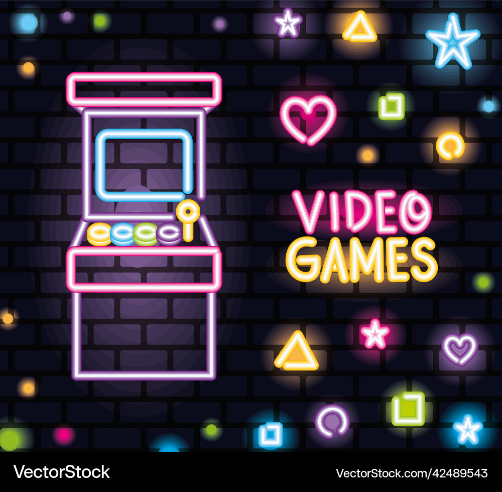 Neon signboard of a arcade Royalty Free Vector Image
