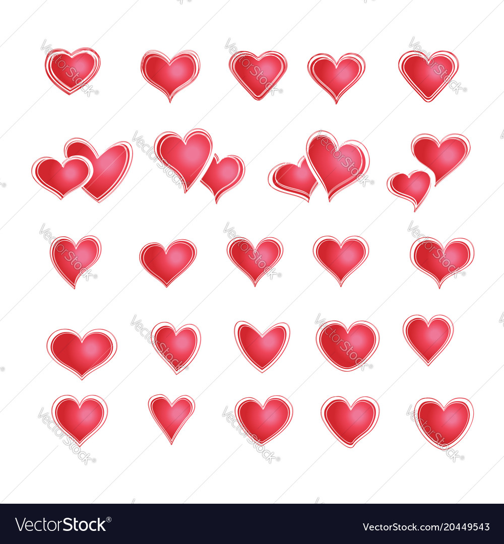 Set of red hearts in different shapes and styles Vector Image