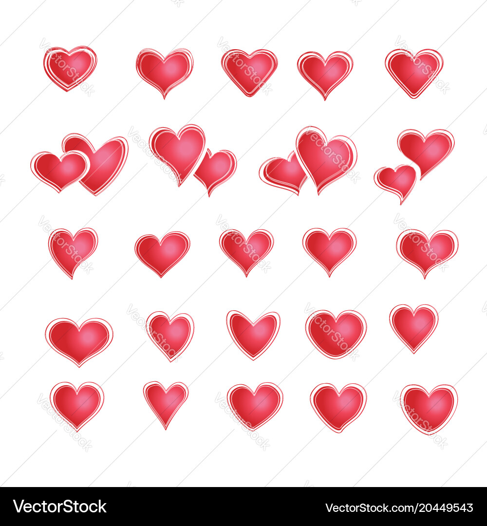 Set red hearts in different shapes and styles Vector Image