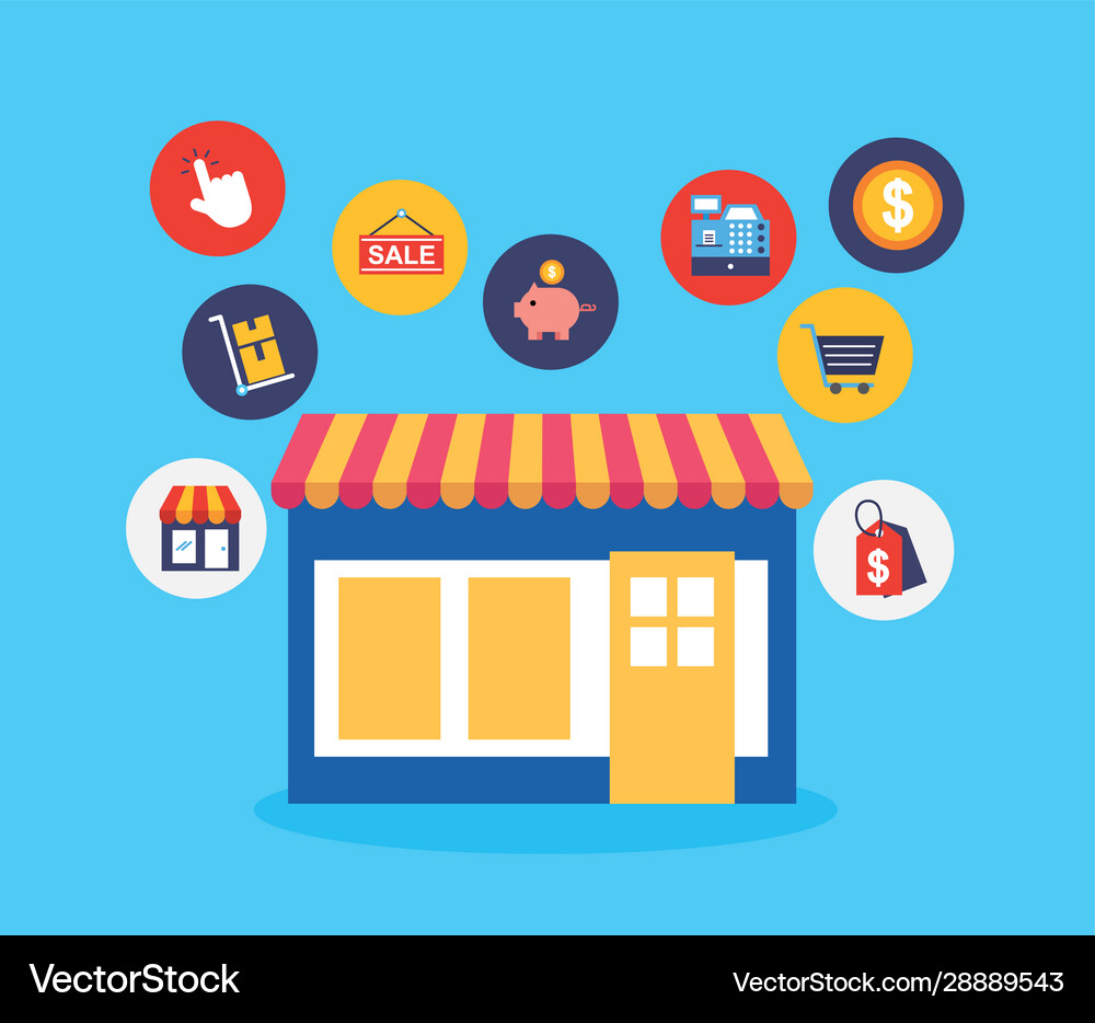 Store building with shopping online technology Vector Image