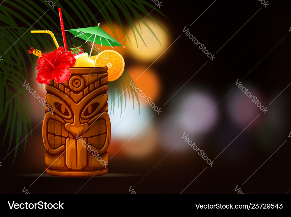 Tiki cocktail on summer night background Vector Image