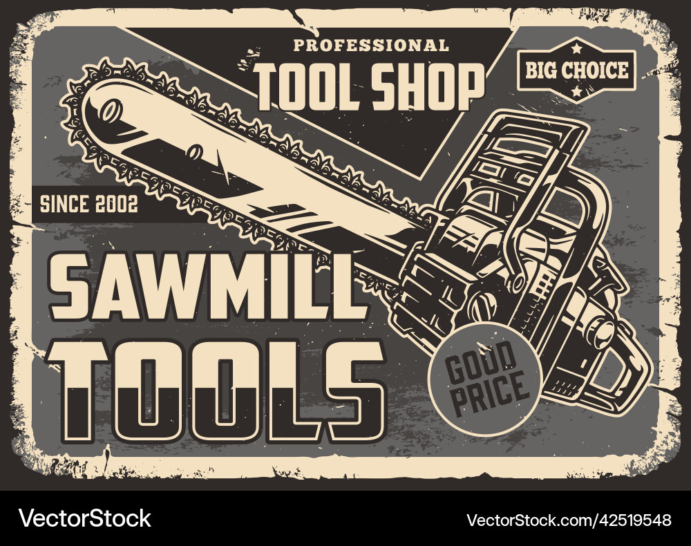 Chainsaw tool advertising monochrome poster Vector Image