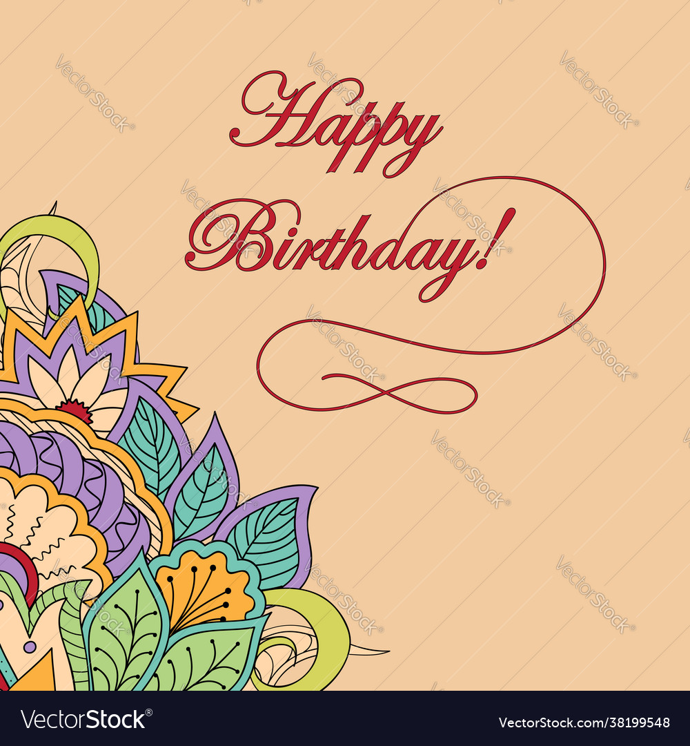 Colorful birthday card in boho style Royalty Free Vector