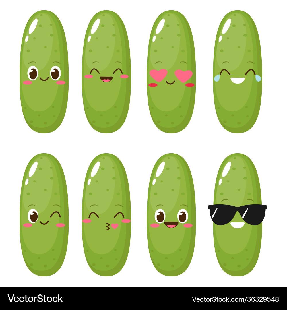 Cute happy cartoon cucumber character set Vector Image