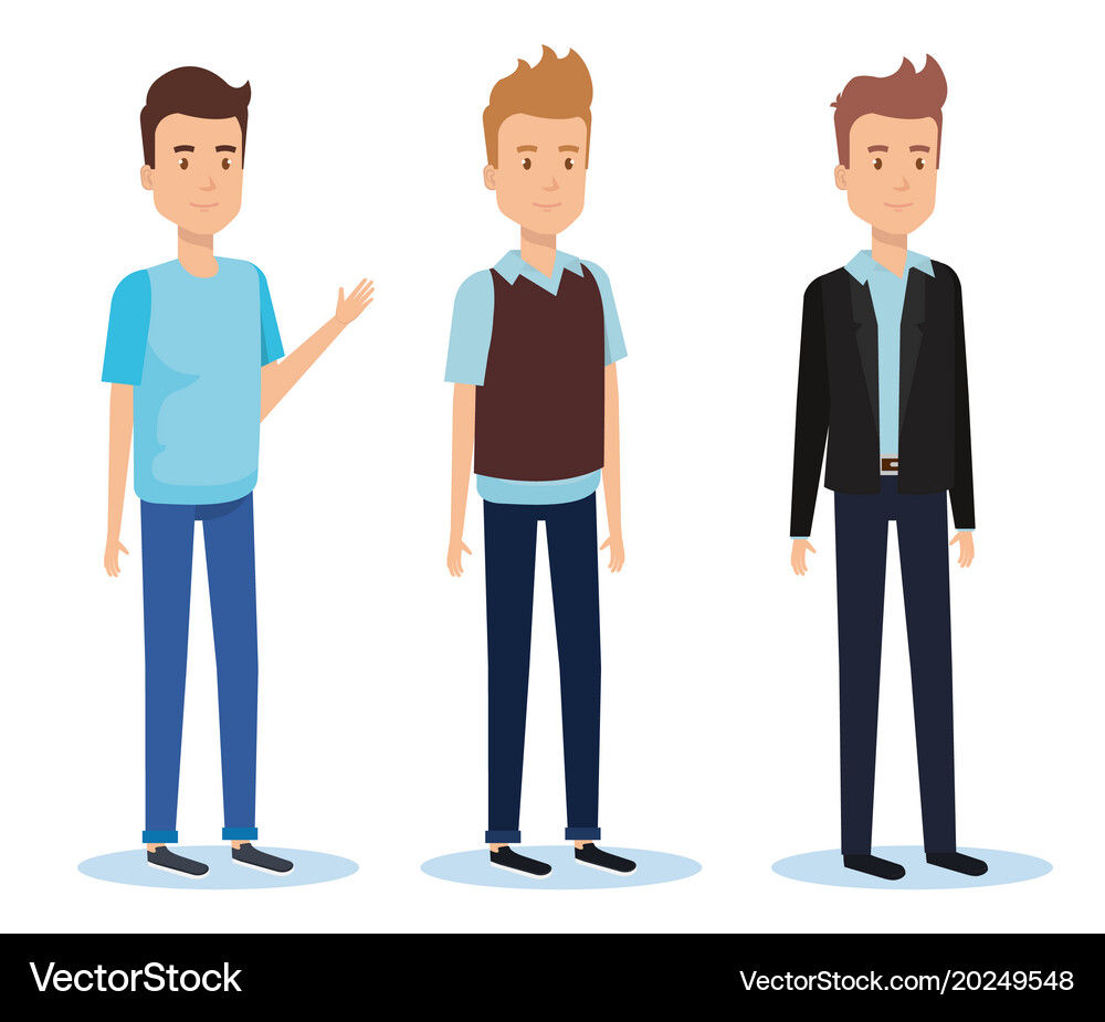 Group of youngs men poses styles Royalty Free Vector Image